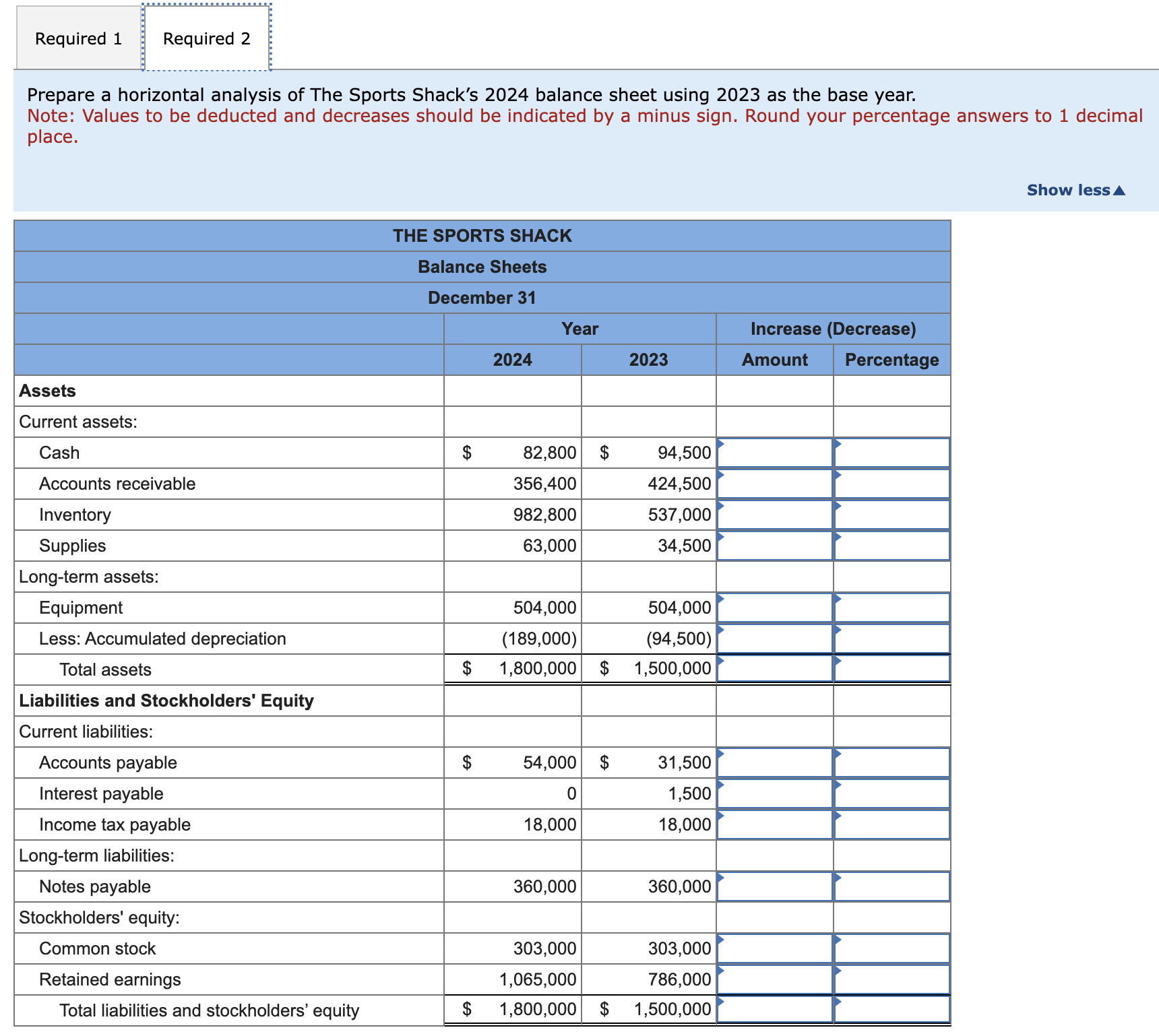Solved The balance sheets for The Sports Shack are provided | Chegg.com