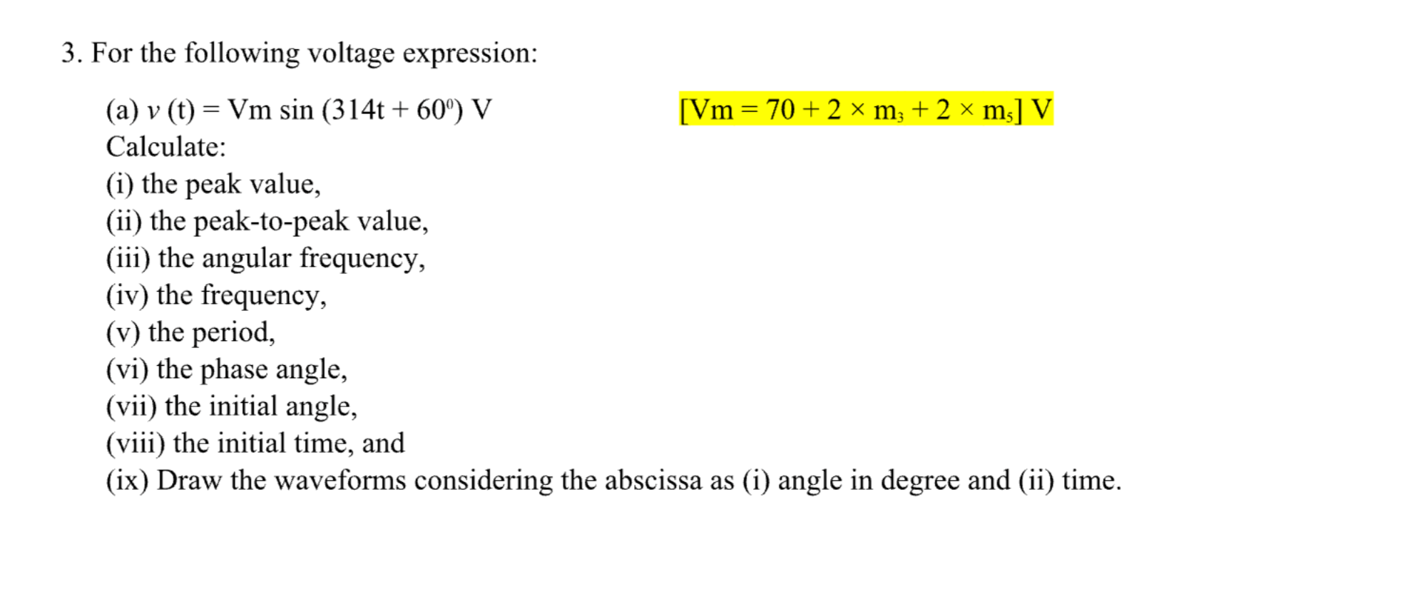 3. For the following voltage expression: (a) | Chegg.com