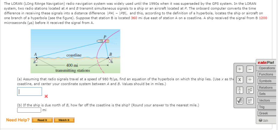 Solved The LORAN (LOng Range Navigation) radio navigation | Chegg.com