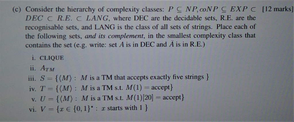 (c) Consider the hierarchy of complexity classes: P | Chegg.com