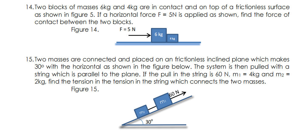 Solved 14. Two blocks of masses 6kg and 4kg are in contact | Chegg.com