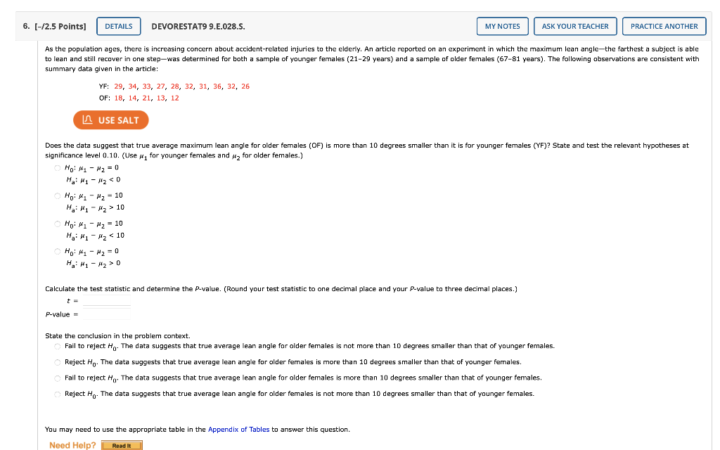 Solved 6. (-/2.5 Points] DETAILS DEVORESTAT9 9.E.028.5. MY | Chegg.com