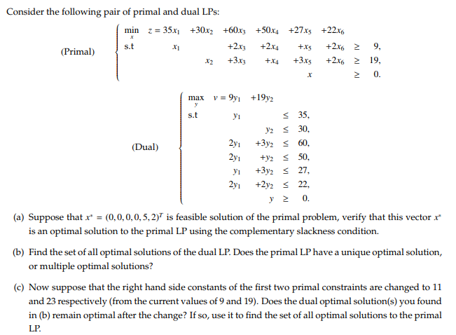 Solved Consider the following pair o f primal and dual LPs: | Chegg.com