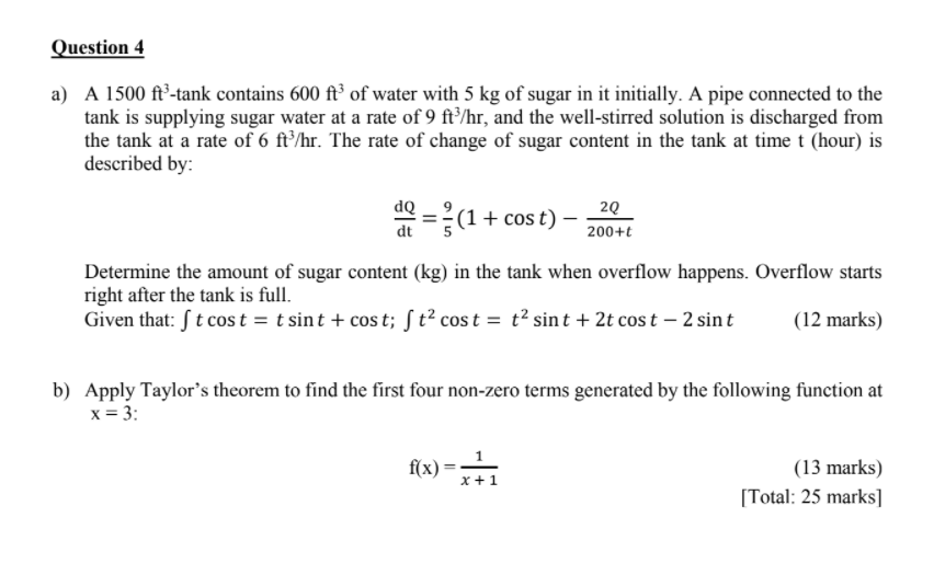 Solved Question 4 a) A 1500 ft”-tank contains 600 ft of | Chegg.com