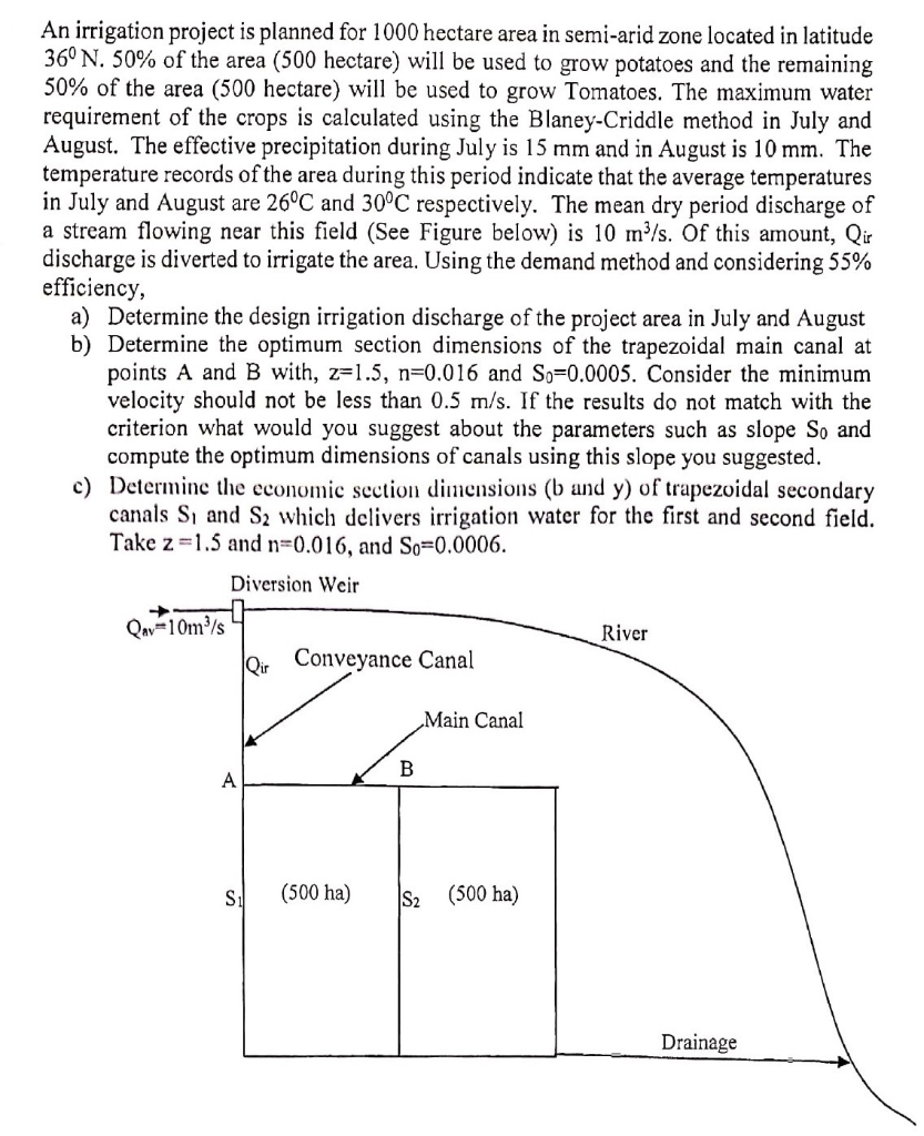An irrigation project is planned for 1000 hectare | Chegg.com