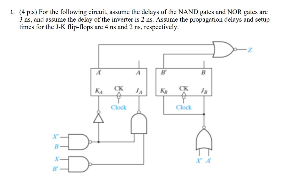 Solved 1. (4 pts) For the following circuit, assume the | Chegg.com