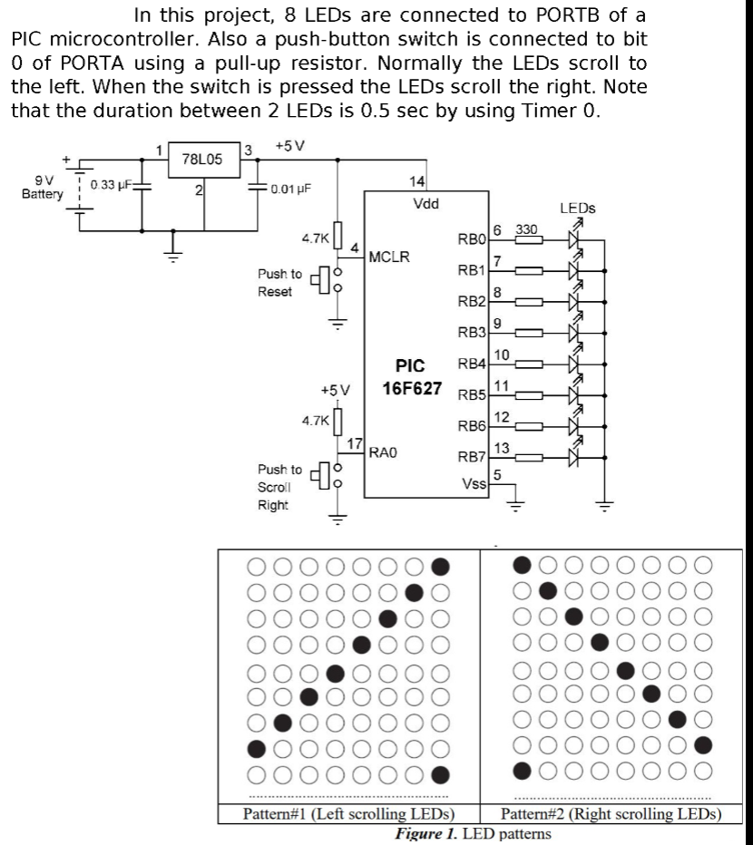 Solved In this project, 8 LEDs are connected to PORTB of a | Chegg.com
