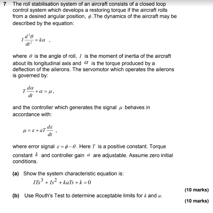 Solved The roll stabilisation system of an aircraft consists | Chegg.com