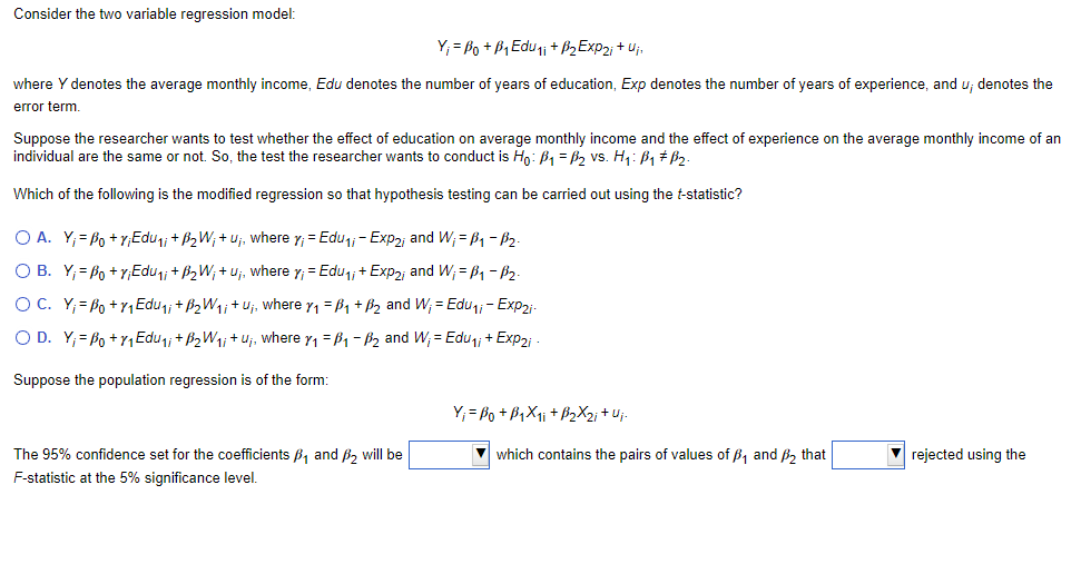 Solved Consider the two variable regression model: Y;= Bo + | Chegg.com