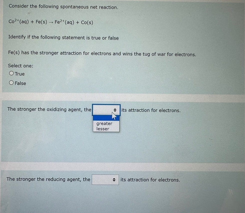 Solved Consider the following spontaneous net reaction. | Chegg.com