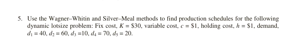 Solved 5. Use the Wagner-Whitin and Silver-Meal methods to | Chegg.com