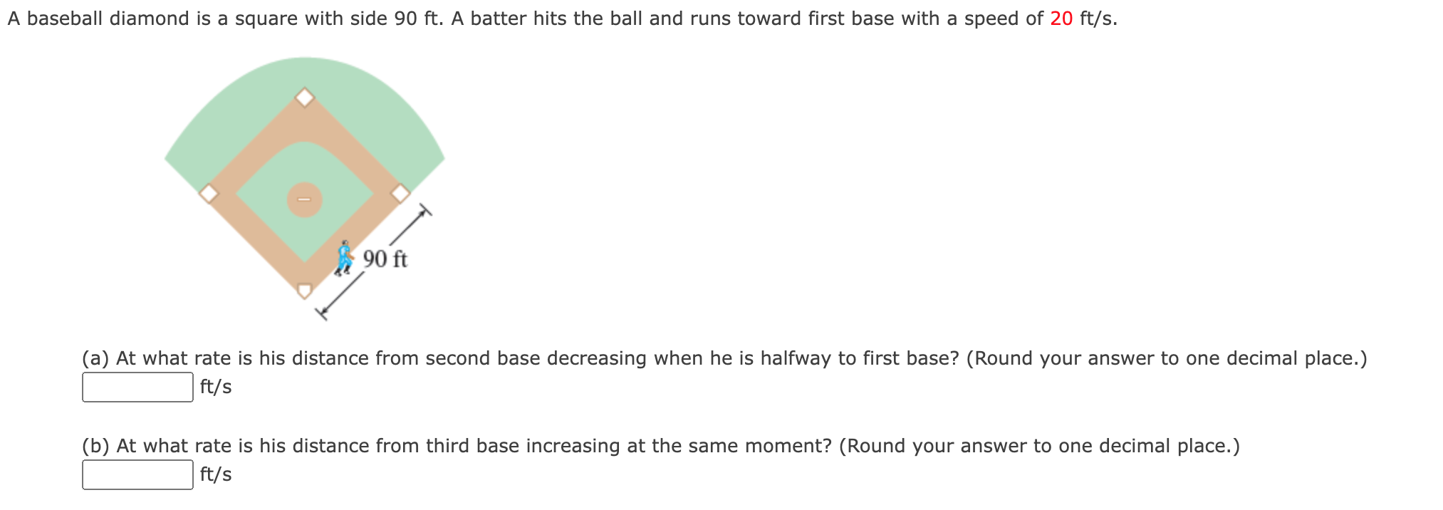 Solved (a) At what rate is his distance from second base | Chegg.com