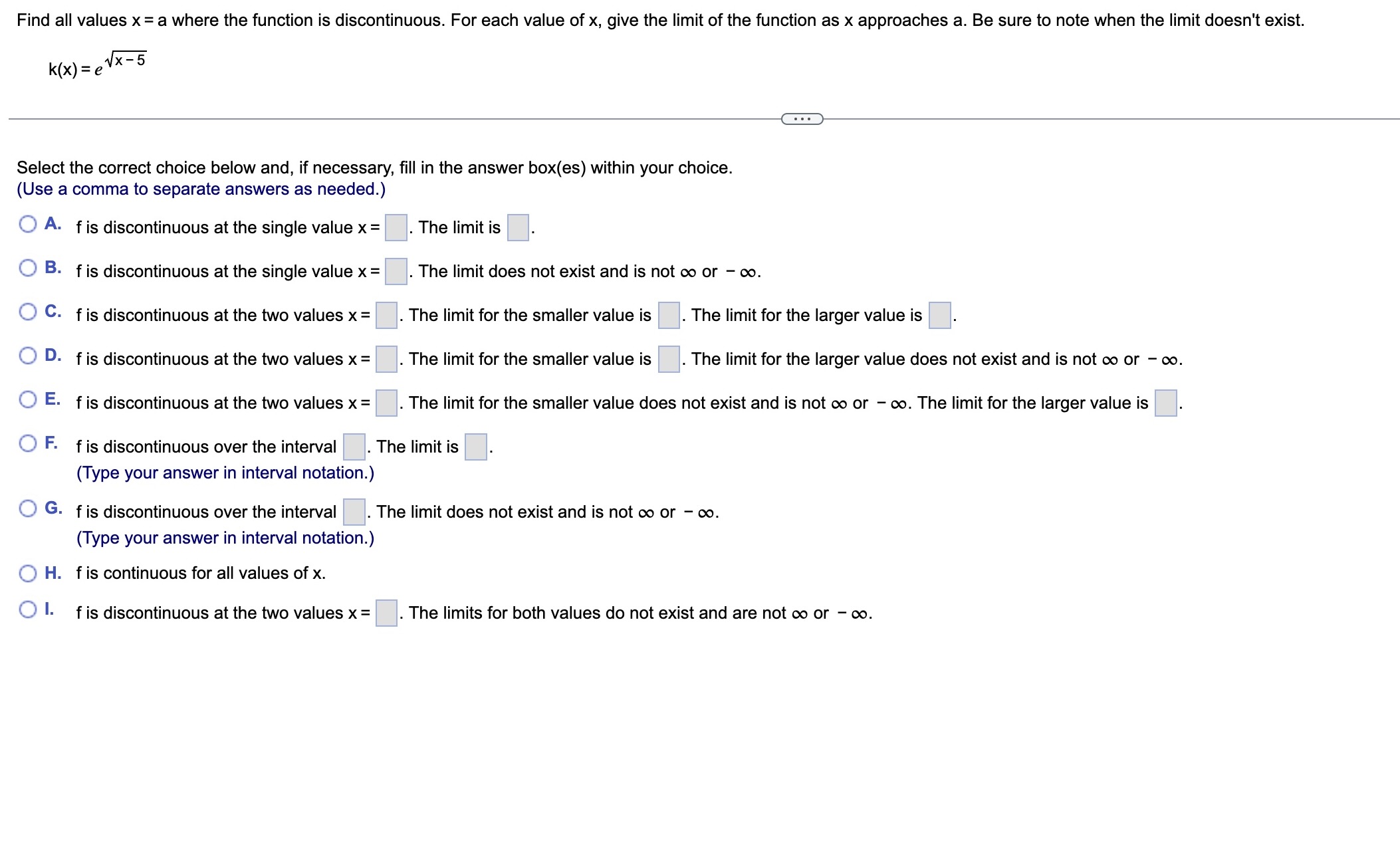 Solved Find all values x=a where the function is | Chegg.com