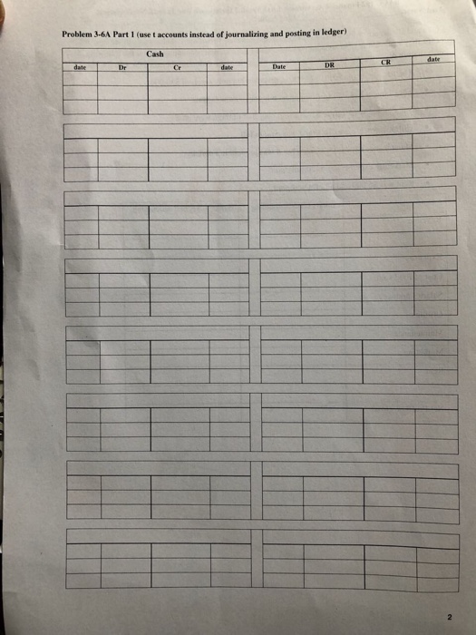 Solved Problem 3-6A Part 1 (use t accounts instead of | Chegg.com