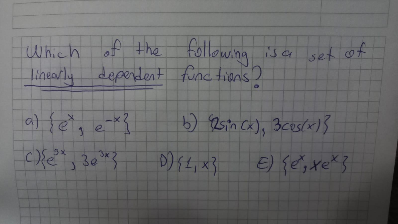 Solved Which of the following is a set of linearly dependent | Chegg.com