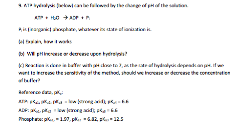 Solved 9. ATP hydrolysis (below) can be followed by the | Chegg.com