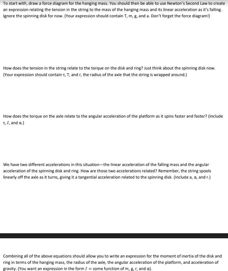 Solved To start with, draw a force diagram for the hanging | Chegg.com