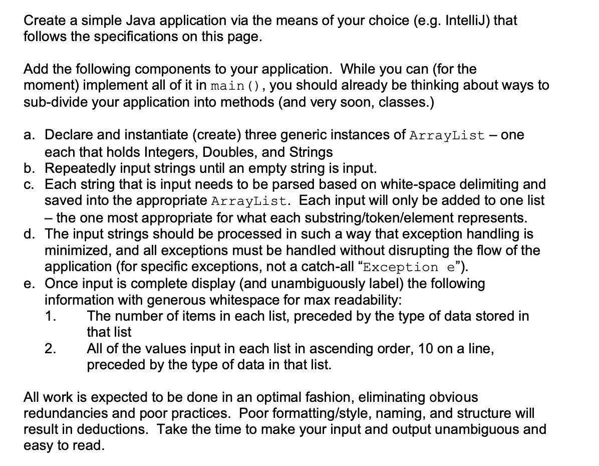 Solved Create A Simple Java Application Via The Means Of 