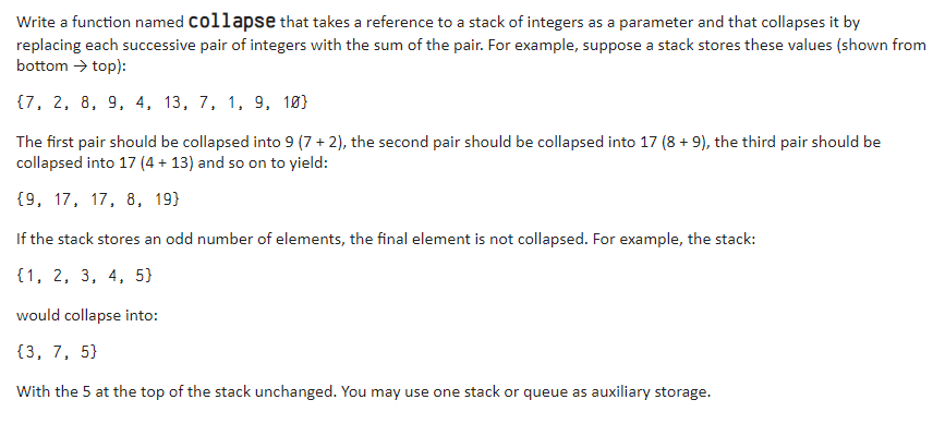 Solved In c++ Write a function named collapse that takes a | Chegg.com