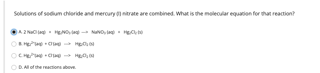 Solved Solutions of sodium chloride and mercury (1) nitrate | Chegg.com
