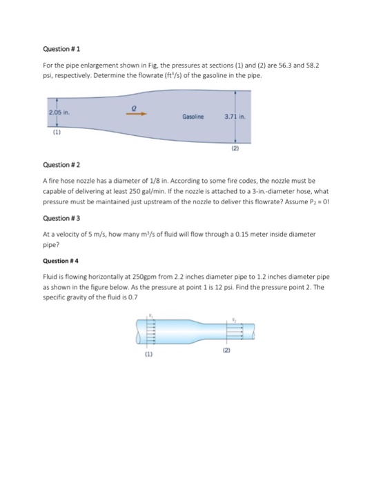 Solved For the pipe enlargement shown in Fig. the pressures | Chegg.com