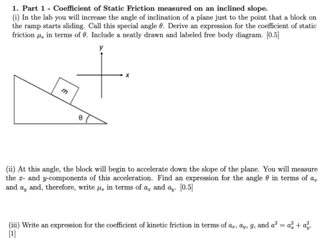 Solved 1. Part 1 - Coefficient of Static Friction measured | Chegg.com