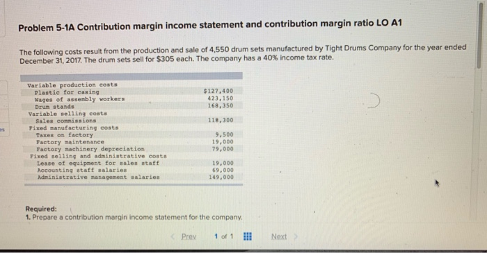 Solved Problem 5-1A Contribution margin income statement and | Chegg.com