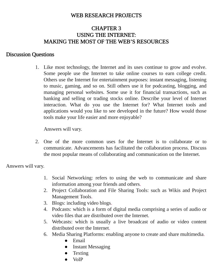 Solved WEB RESEARCH PROJECTS CHAPTER 3 USING THE INTERNET: | Chegg.com
