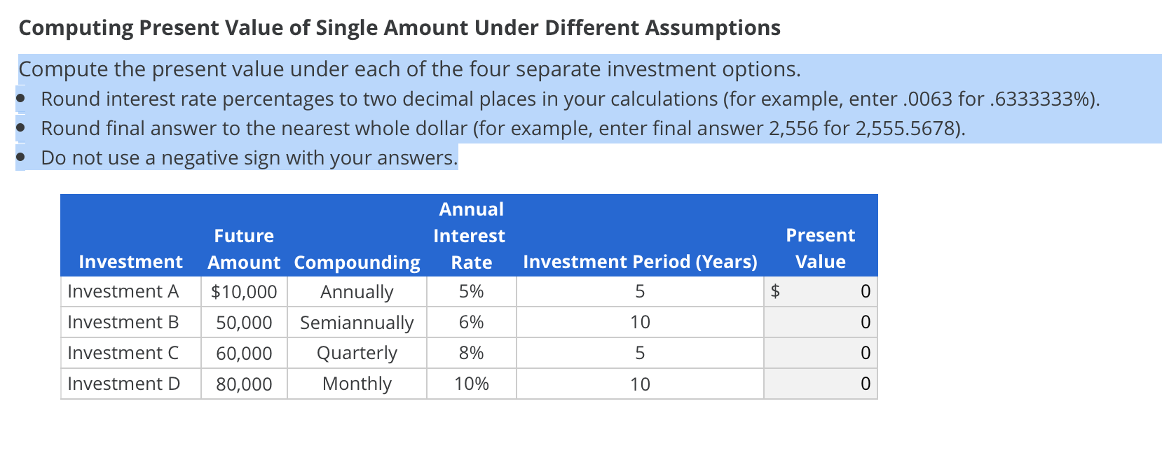 Solved Computing Present Value of Single Amount Under | Chegg.com