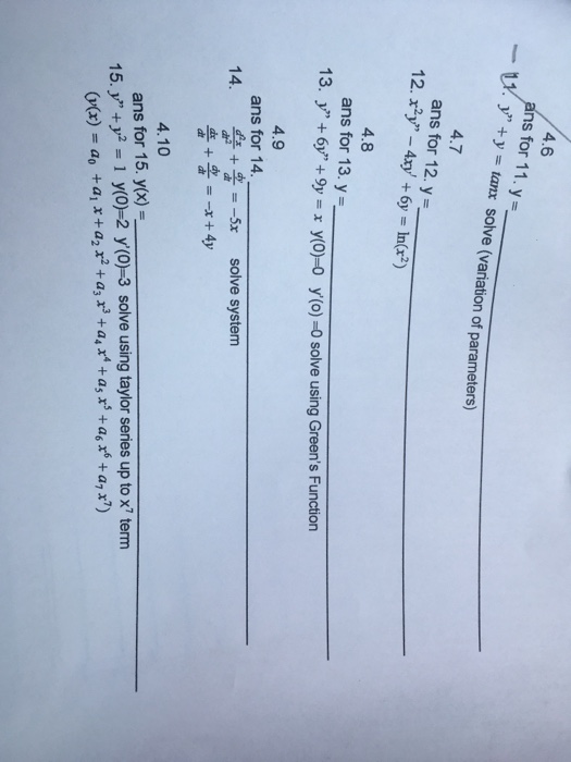 Solved y'' + y = tanx solve (variation of parameters) 4.7 | Chegg.com Solved y'' + y = tanx solve (variation of parameters) 4.7 | Chegg.com