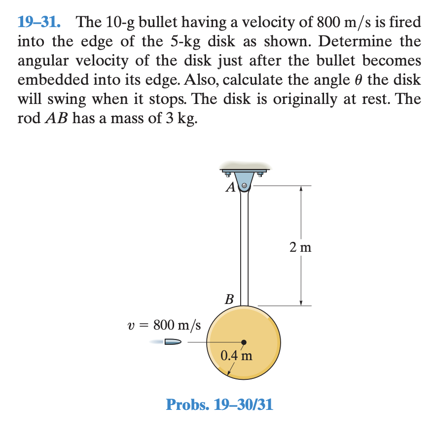 Solved 19–31. The 10-g bullet having a velocity of 800 m/s | Chegg.com