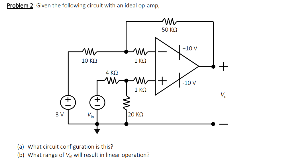 Solved Problem 2: Given the following circuit with an ideal | Chegg.com
