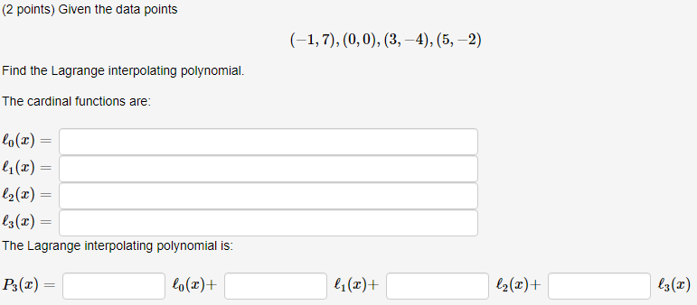 Solved (2 points) Given the data points | Chegg.com