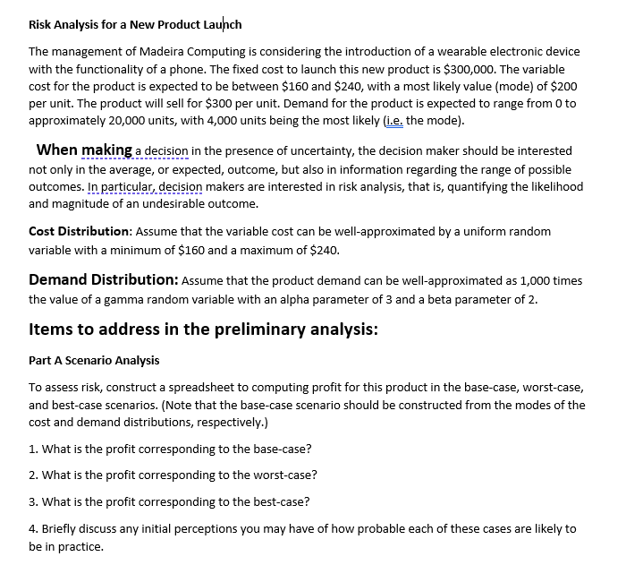 a Risk Analysis for a New Product Launch The | Chegg.com