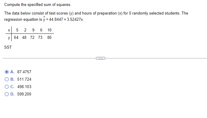 Solved Compute The Specified Sum Of Squares The Data Below 