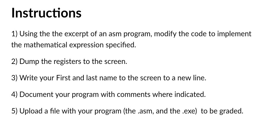 Solved assembly language and for what it says mathematical | Chegg.com