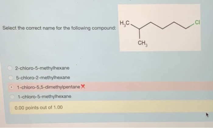Solved H.C Cl Select the correct name for the following | Chegg.com
