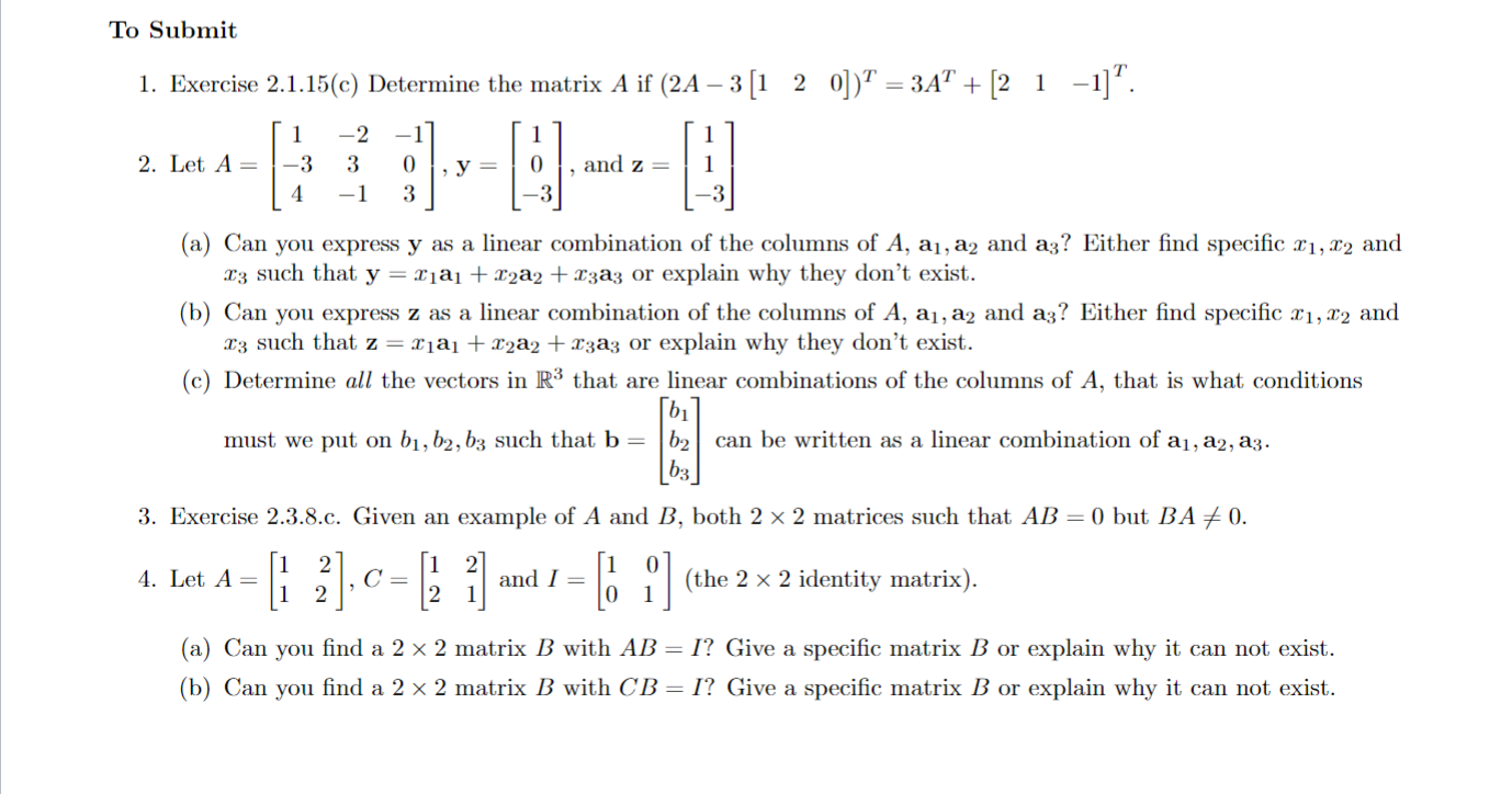 Solved To SubmitExercise 2.1.15(c) ﻿Determine the matrix A | Chegg.com