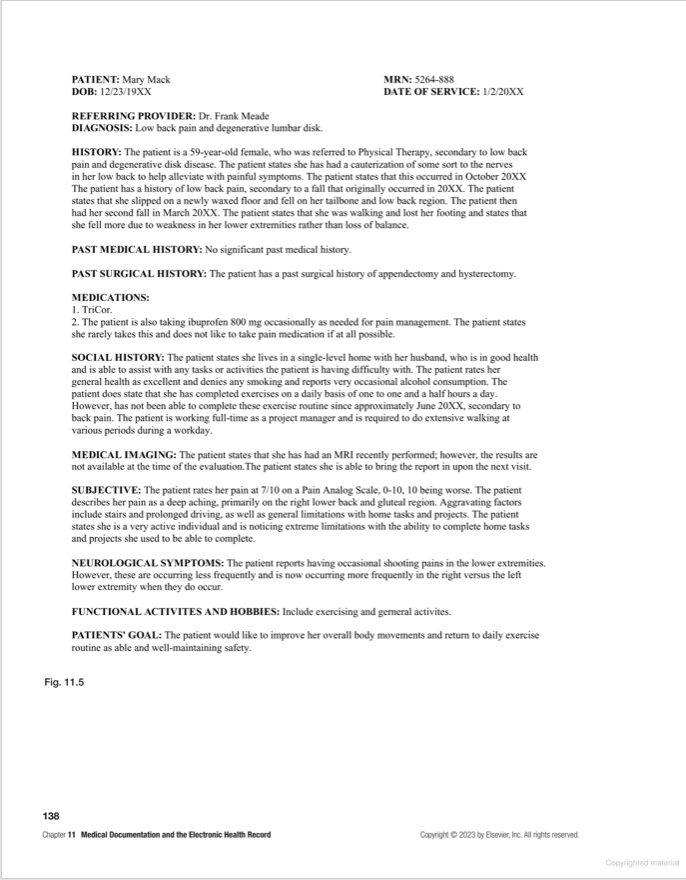 Solved ASSIGNMENT 11.8 REVIEW PHYSICAL THERAPY RECORD Using | Chegg.com