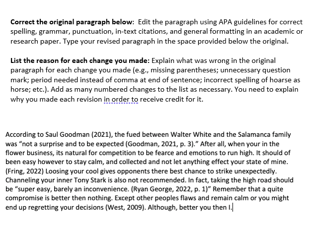 Correct the original paragraph below: Edit the | Chegg.com