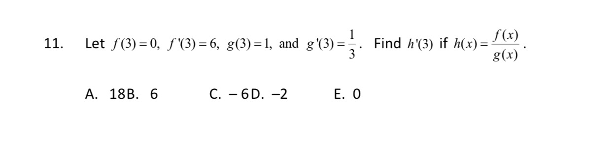 Solved 11. Let f(3) = 0, f 3) = 6, 8(3)= 1, and g(3) = } | Chegg.com