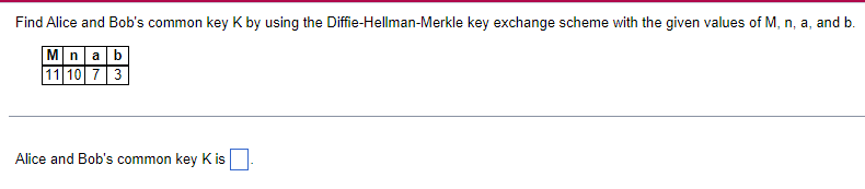 Solved Find Alice and Bob's common key K by using the | Chegg.com