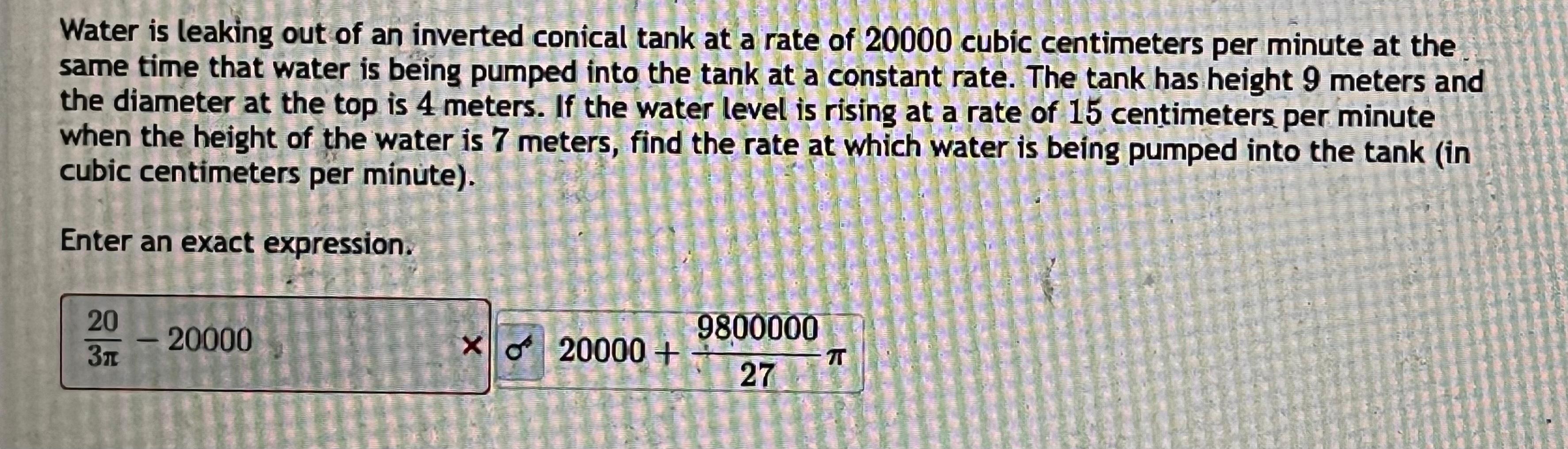 Solved Water is leaking out of an inverted conical tank at a | Chegg.com