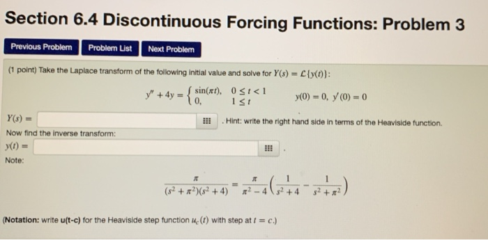Solved Section 6.4 Discontinuous Forcing Functions: Problem | Chegg.com