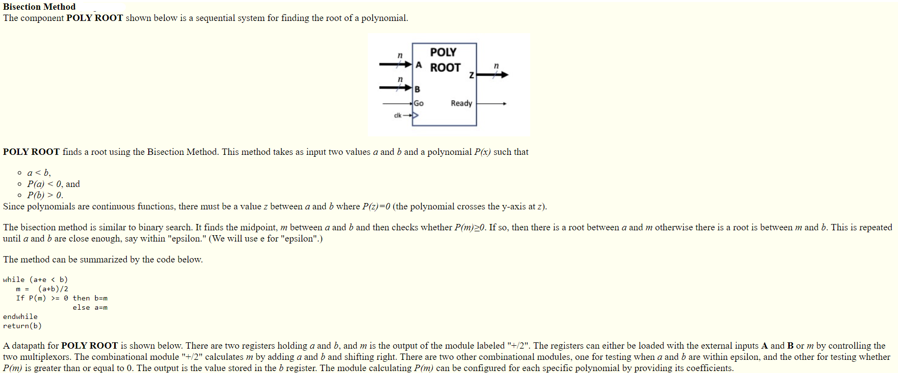 Solved Bisection Method The component POLY ROOT shown below | Chegg.com