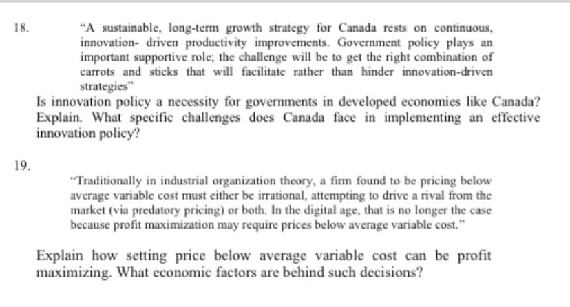 Solved 18. "A sustainable, long-term growth strategy for | Chegg.com