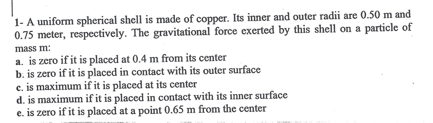 Solved 1- A uniform spherical shell is made of copper. Its | Chegg.com