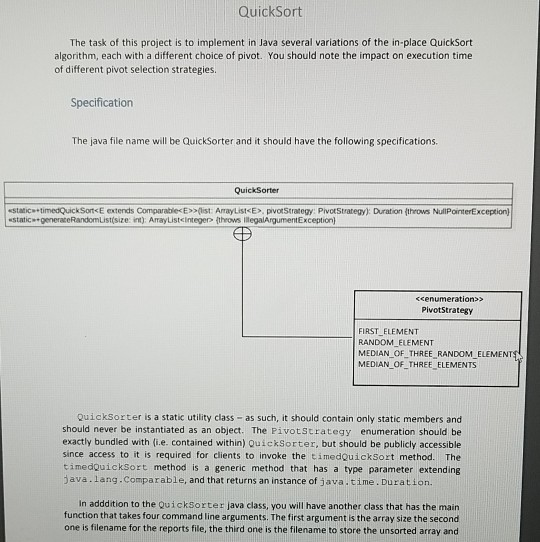 Solved QuickSort The task of this project is to implement in | Chegg.com