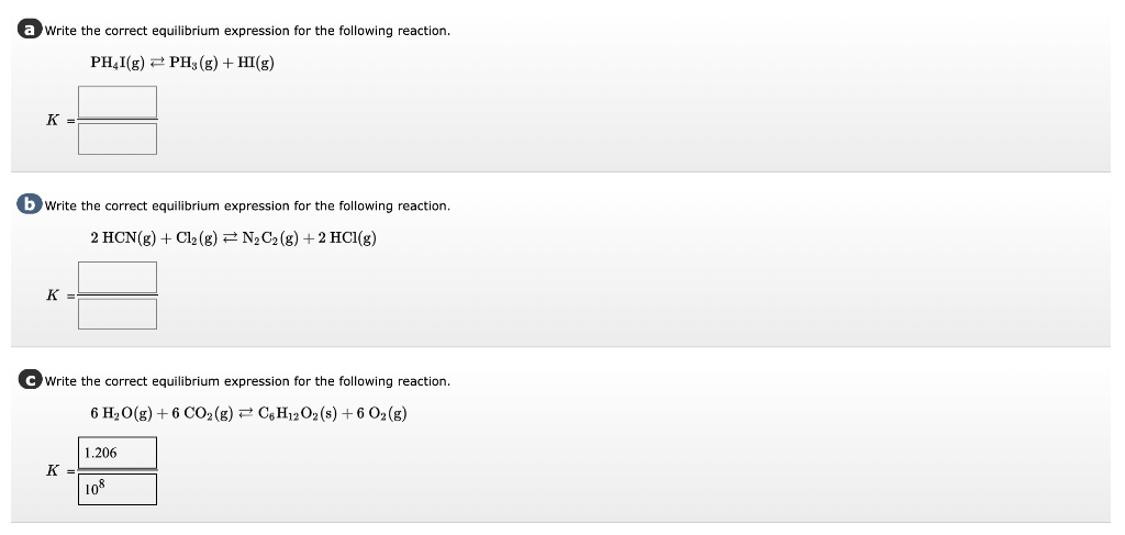 Solved a Write the correct equilibrium expression for the | Chegg.com