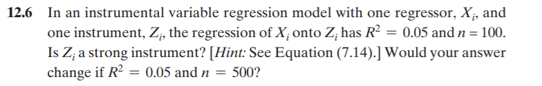 Solved 12.6 In an instrumental variable regression model | Chegg.com